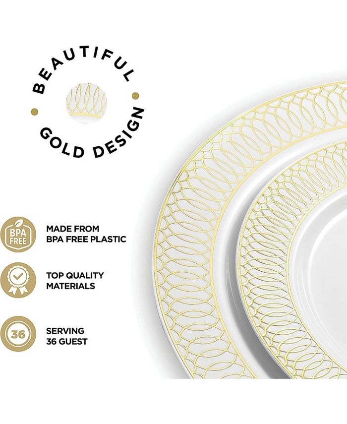 Chateau Fine Tableware 252-Piece White and Gold Plates, Napkins, Party ...