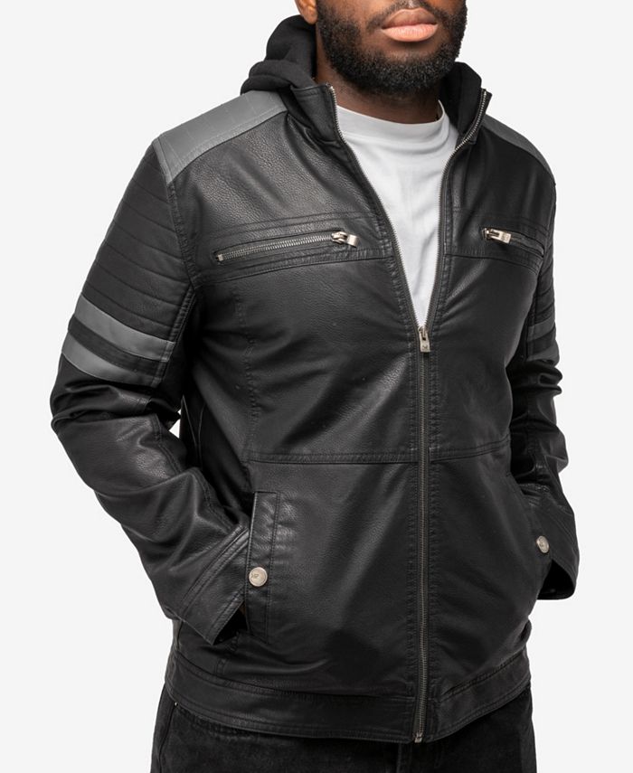 X-Ray Men's Grainy Polyurethane Leather Hooded Jacket with Faux ...