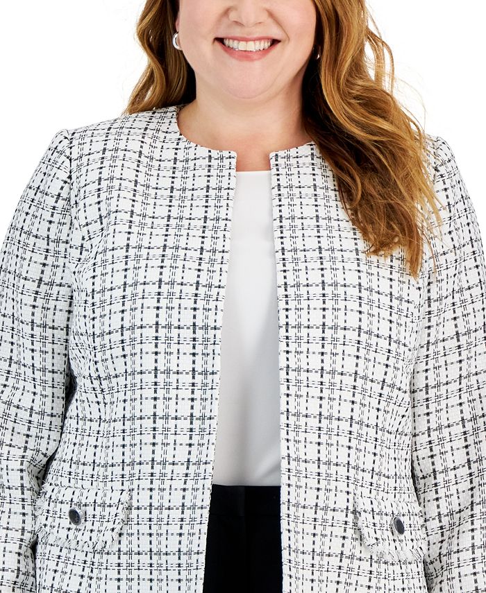 Kasper Plus Size Plaid Open-Front Flap-Pocket Blazer - Macy's