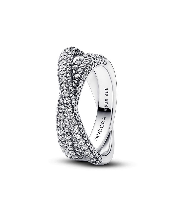 Pandora Timeless Sterling Silver Pave Crossover Dual Band Ring - Macy's