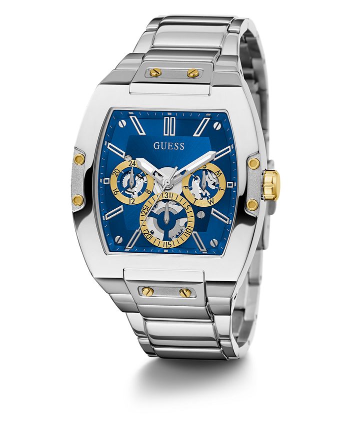 GUESS Men's Multi-Function Silver-Tone Stainless Steel Watch 43mm - Macy's