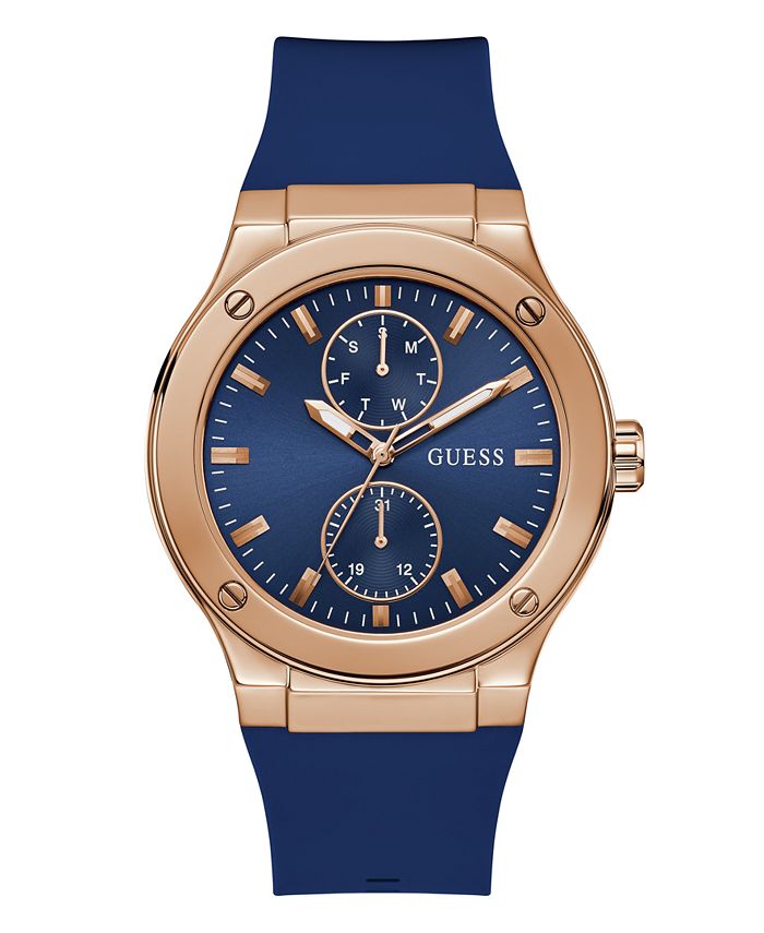 GUESS Men's Multi-Function Blue Silicone Watch 45mm - Macy's