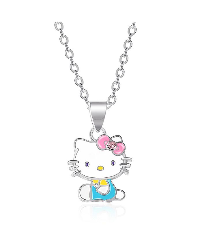 Hello Kitty Sanrio Silver Plated Enamel Seated Necklace - 18'' Chain ...