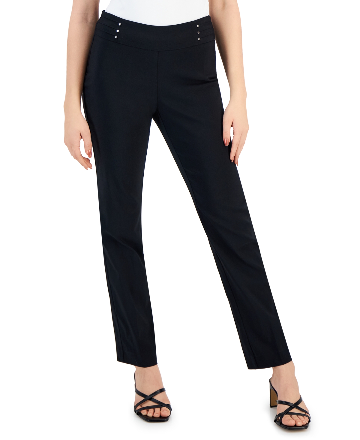 Click here for Jm Collection Petite Studded-Rivet Straight-Leg Pa... prices