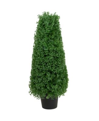 30" Artificial Boxwood Cone Topiary Tree with Round Pot Unlit - Macy's