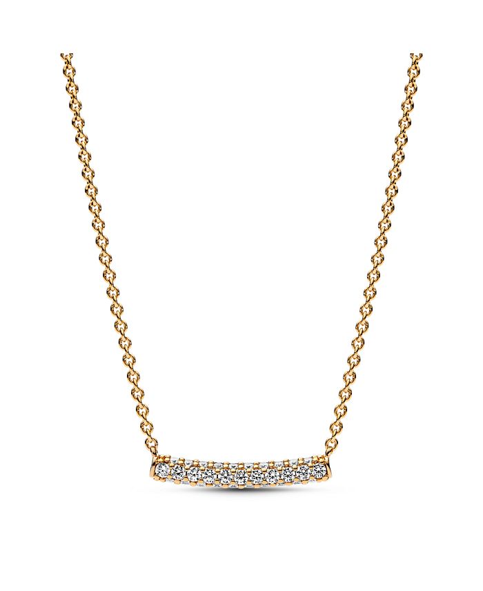 Pandora Timeless 14K Gold-Plated Pave Cubic Zirconia Single-Row Bar Collier Necklace - Macy's