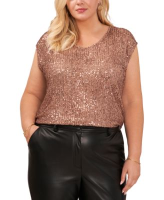 Vince Camuto Plus Size Sequined V-Neck Short-Sleeve Top - Macy's
