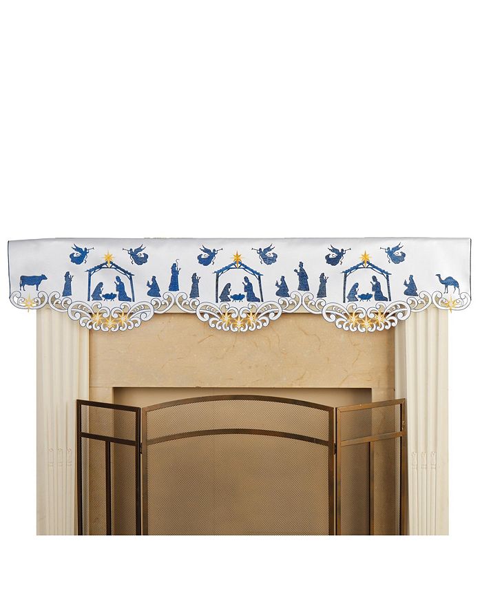 Collections Etc Intricate Nativity Scene Scalloped Edge Mantel Scarf ...