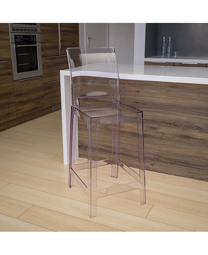 EMMA+OLIVER Ghost Counter Stool In Transparent Crystal With Square Back ...
