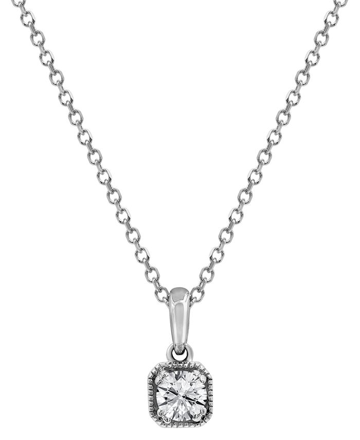 Macy's Diamond Beaded Frame Solitaire 18" Pendant Necklace (1/4 ct. t.w ...
