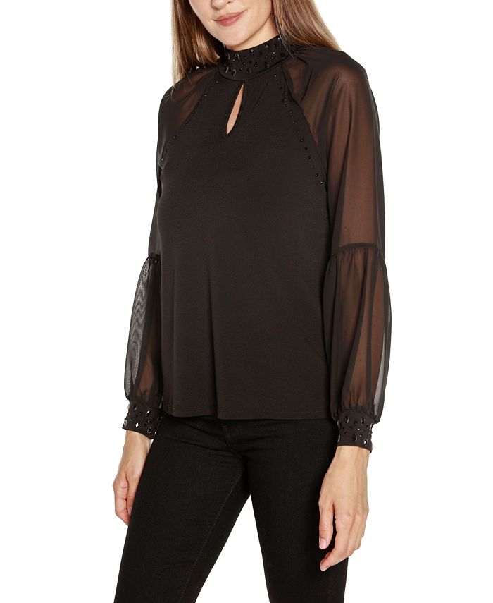 Belldini Black Label Women's Embellished Mock Neck Top - Macy's