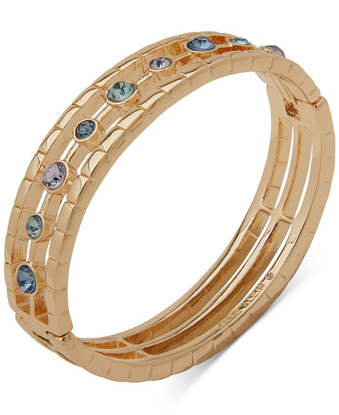 Anne Klein Gold-Tone Stone-Accent Triple-Row Bangle Bracelet - Macy's