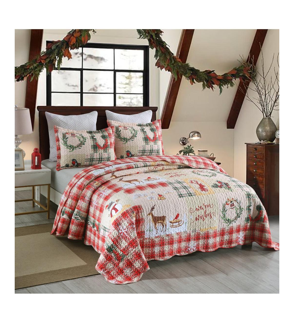 Click here for MarCielo 3 Piece Christmas Quilt Bedspread Set B02... prices