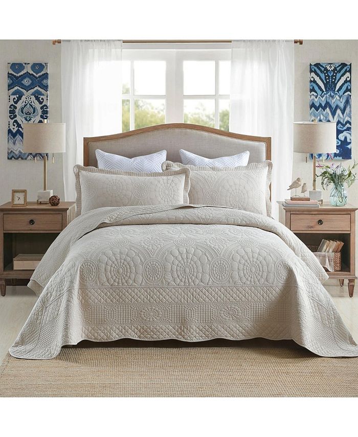 MarCielo 3 PCS 100% Cotton Oversized Bedspread Quilt Set Embroidery TF ...