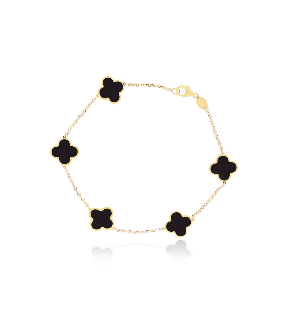 Click here for The Lovery Small Onyx Clover Bracelet 14K Yellow G... prices