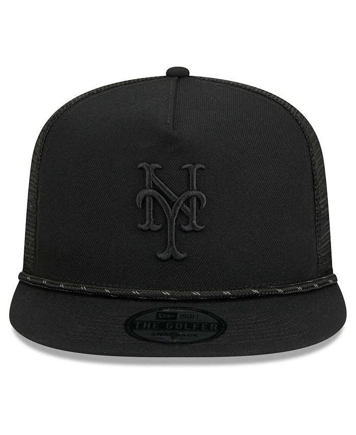 New Era Men's New York Mets Black on Black Meshback Golfer Snapback Hat ...