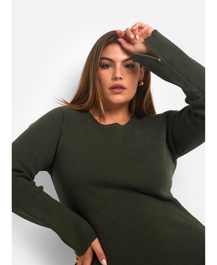 Rebdolls Women's Plus Size Imogen Knit Zipper Detail Maxi Bodycon Dress ...