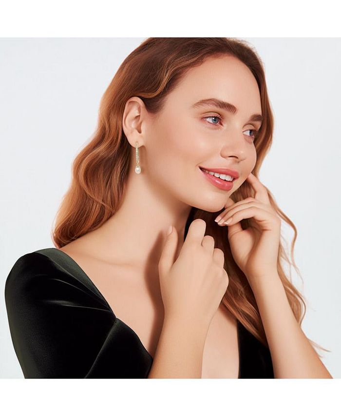 Rivka Friedman Cubic Zirconia Encrusted Hoop with Pearl Charm - Macy's