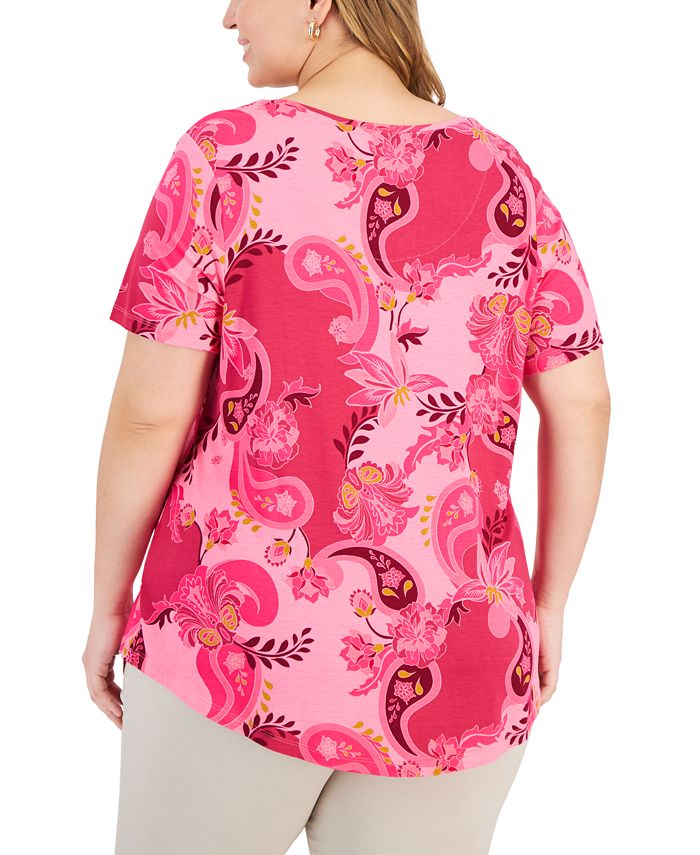 Jm Collection Plus Size Floral Print Scoop Neck Top Created For Macys Macys