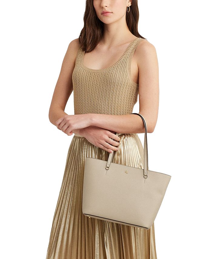 Lauren Ralph Lauren Crosshatch Leather Medium Karly Shopper Tote - Macy's