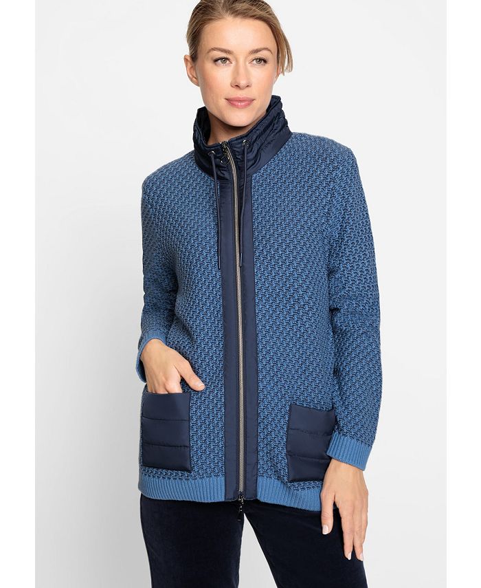 Olsen Women's Long Sleeve Cotton Blend Mixed Media Cardigan - Macy's