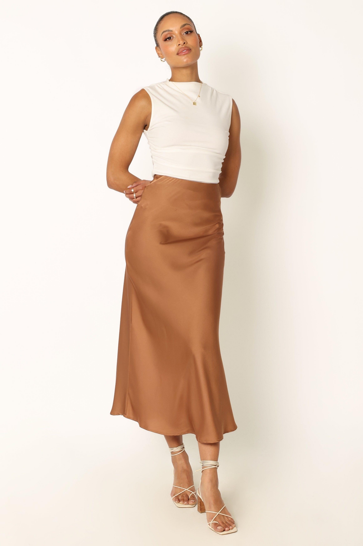 Click here for Petal and Pup Womens Nellie Satin Midi Skirt - Bro... prices