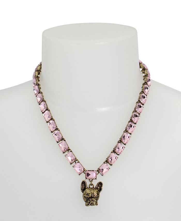 Betsey Johnson Faux Stone Frenchie Pendant Tennis Necklace - Macy's