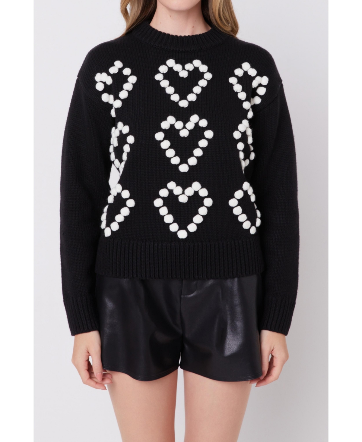 Click here for Womens Heart Pom Sweater - Black/ivory prices