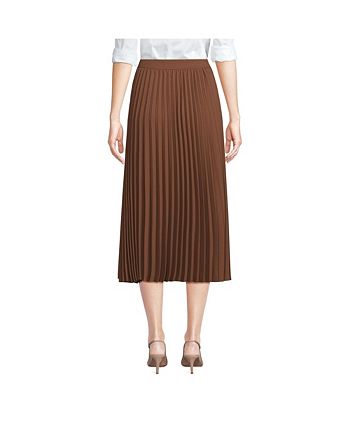 Lands' End Women's Poly Crepe Pleated Midi Skirt - Macy's