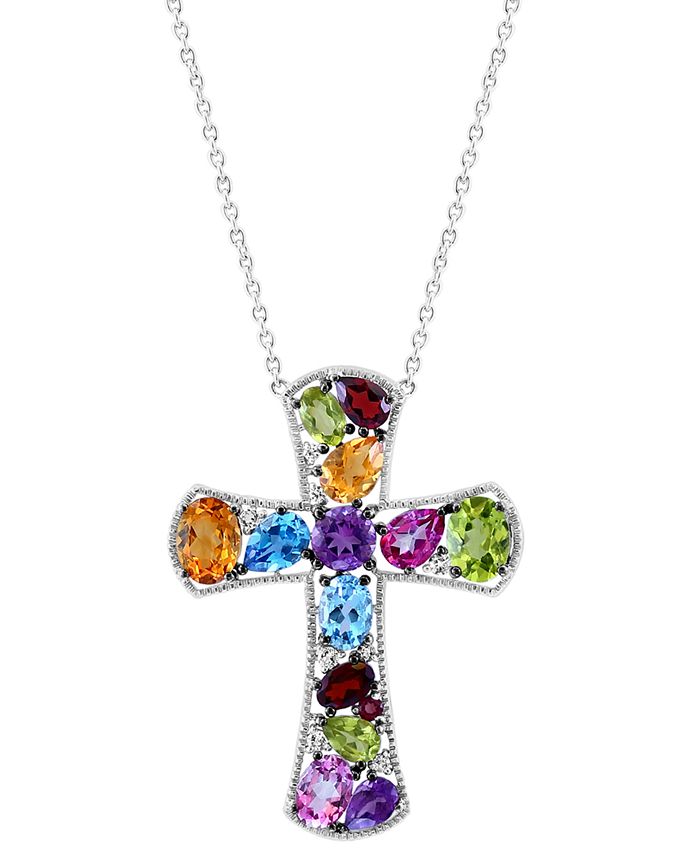 EFFY Collection EFFY® Multi-Gemstone Cross 18" Pendant Necklace (9-3/4 ...
