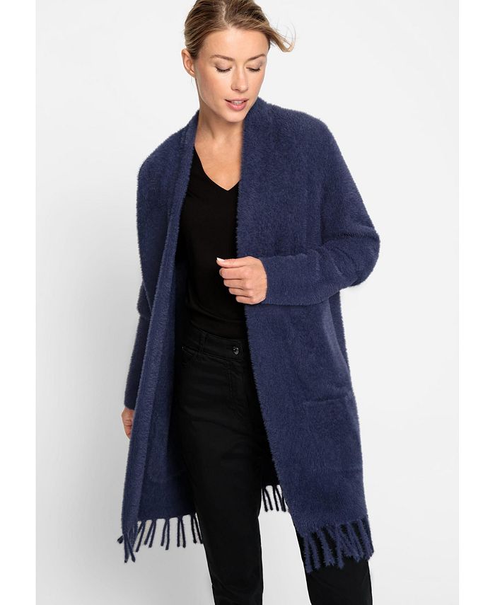 Olsen Women's Long Sleeve Longline Eyelash Cardigan Sweater with Frayed ...