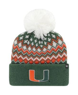 Women's '47 Brand Green Miami Hurricanes Elsa Cuffed Knit Hat with Pom ...