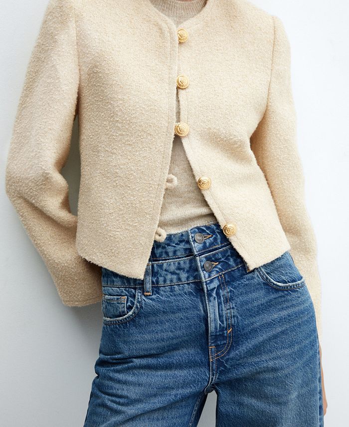 MANGO Women's Jewel Effect Buttons Detail Tweed Jacket - Macy's