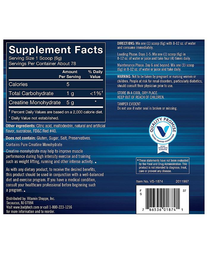 BodyTech Creatine Monohydrate Powder - Fruit Punch (16.5 oz./78 ...