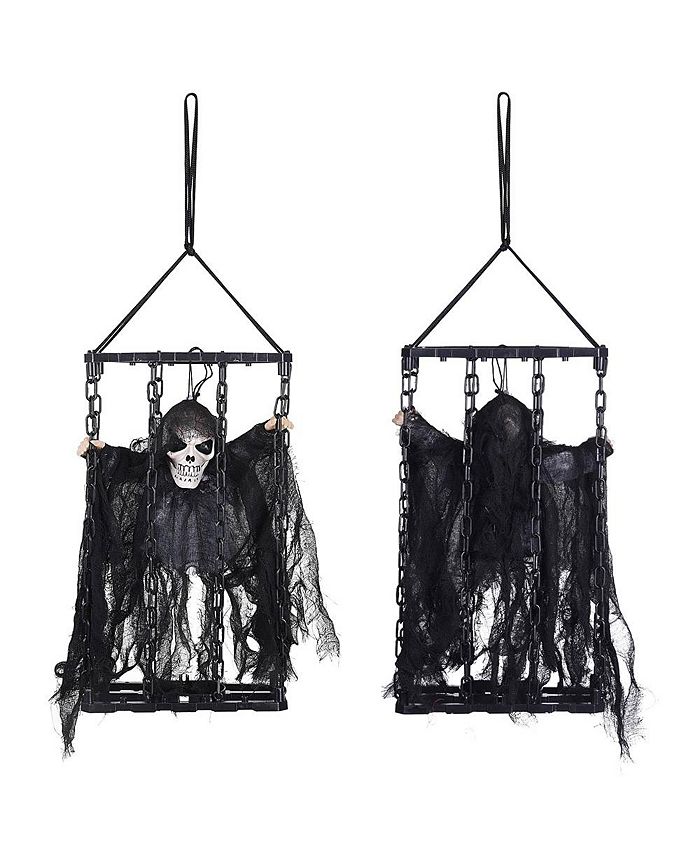 Yescom 3 Pcs Animated Hanging Caged Ghost Shaking Scary Chained Skull ...