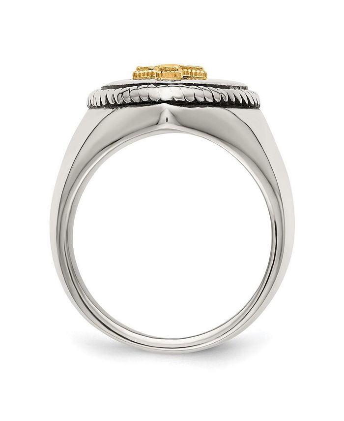 Chisel Stainless Steel 14k Gold Accent Antiqued Cross on Shield Ring ...