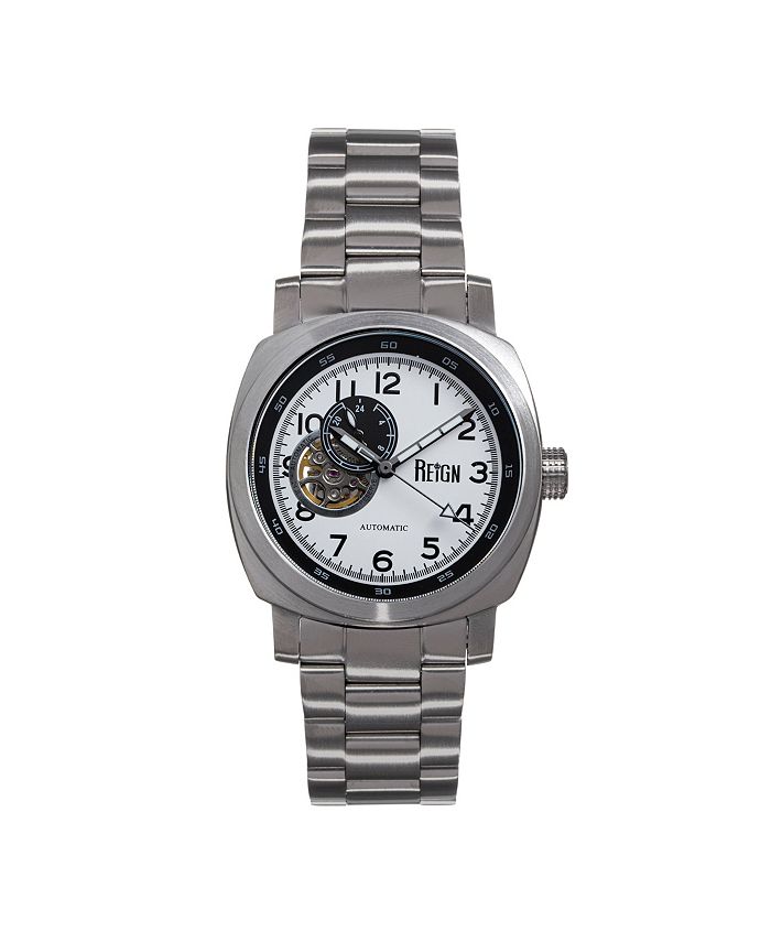 Reign Men Impaler Semi-Skeleton Stainless Steel Strap Watch - White ...