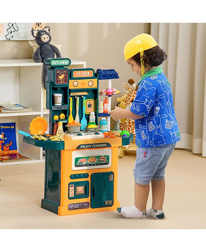 Qaba Play Kitchen Set for Kids Includes 77 PCS Toy Kitchen Accessories ...