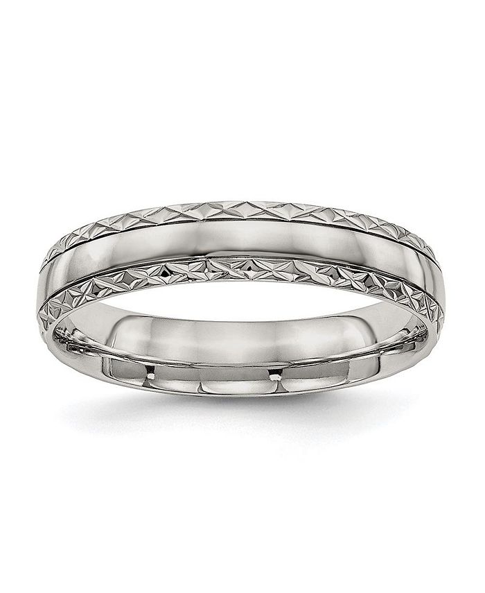 Chisel Stainless Steel Satin Criss Cross 5mm Grooved Band Ring - Macy's