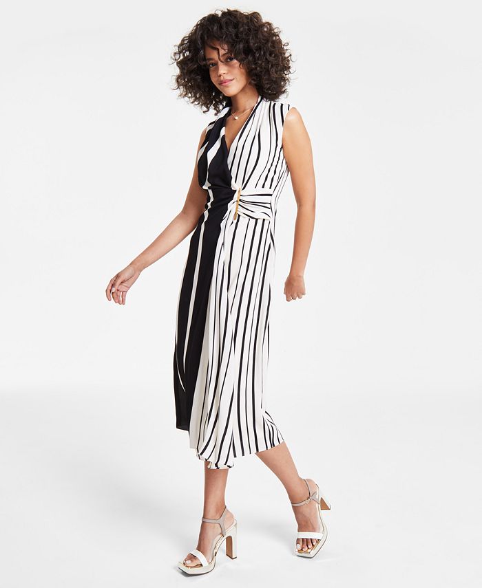 Donna Karan Women's Striped Side-Bar Midi Dress - Macy's