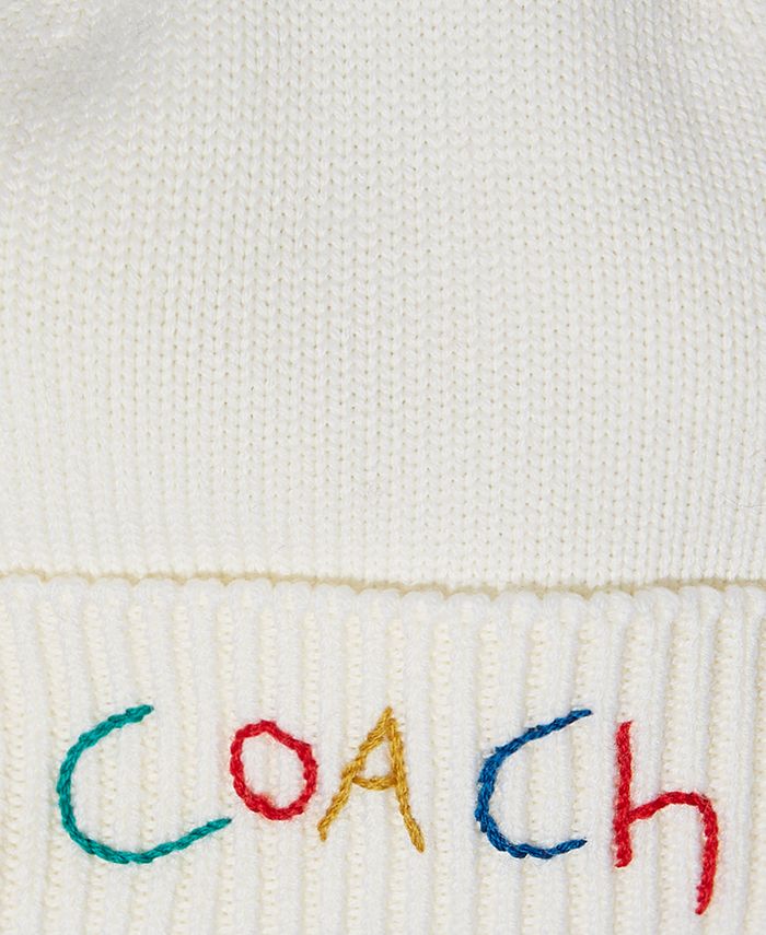 COACH Women's Boxed Embroidered Rib Trim Wool Beanie - Macy's