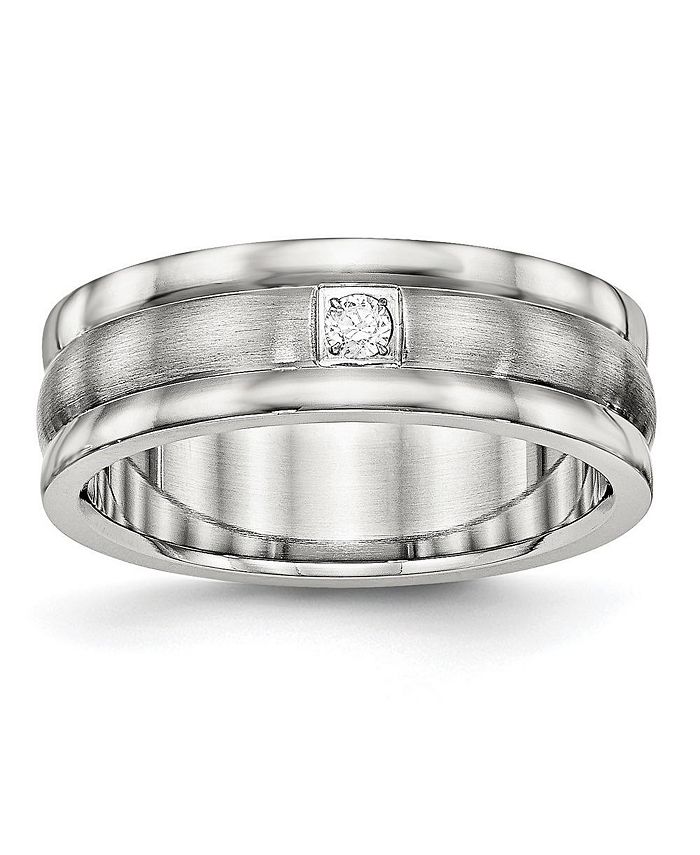 Chisel Stainless Steel Brushed CZ 7mm Grooved Band Ring - Macy's