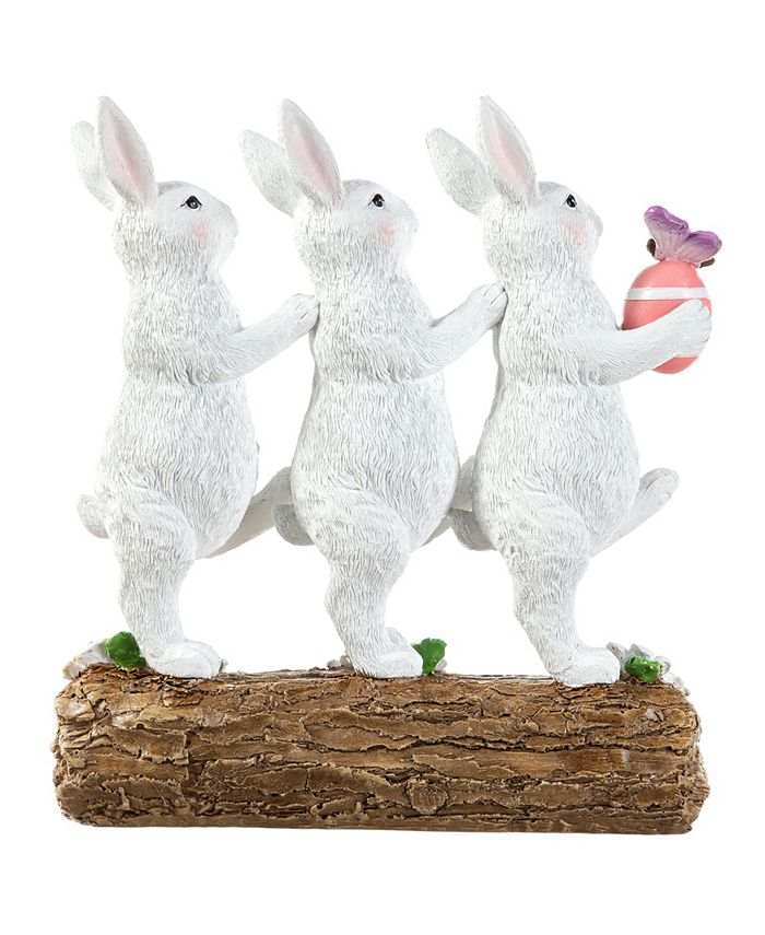 Glitzhome 9.25" H Easter Resin Triple Bunny Table Decor - Macy's