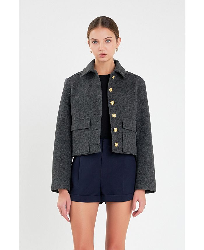 English Factory Women's Gold Button Cropped Jacket - Macy's