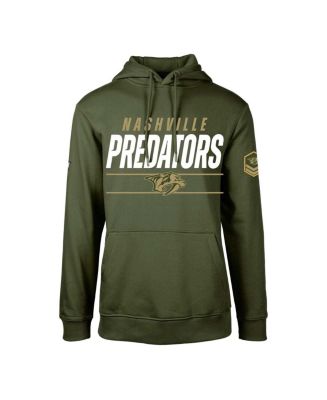 Men's LevelWear Olive Nashville Predators Podium Fleece Pullover Hoodie ...