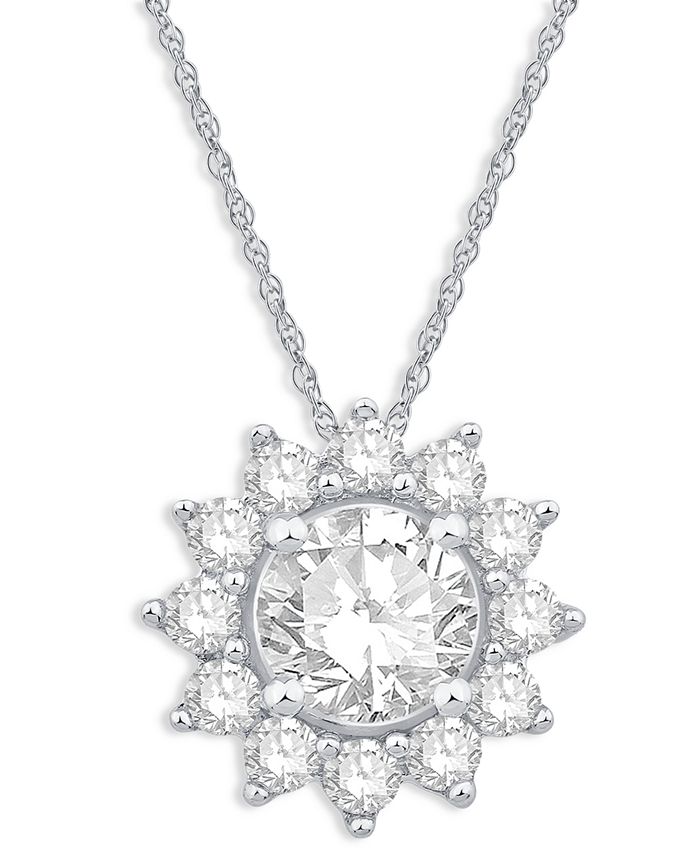 Macy's Diamond Sunburst 18" Pendant Necklace (1/2 ct. t.w.) in 10k ...