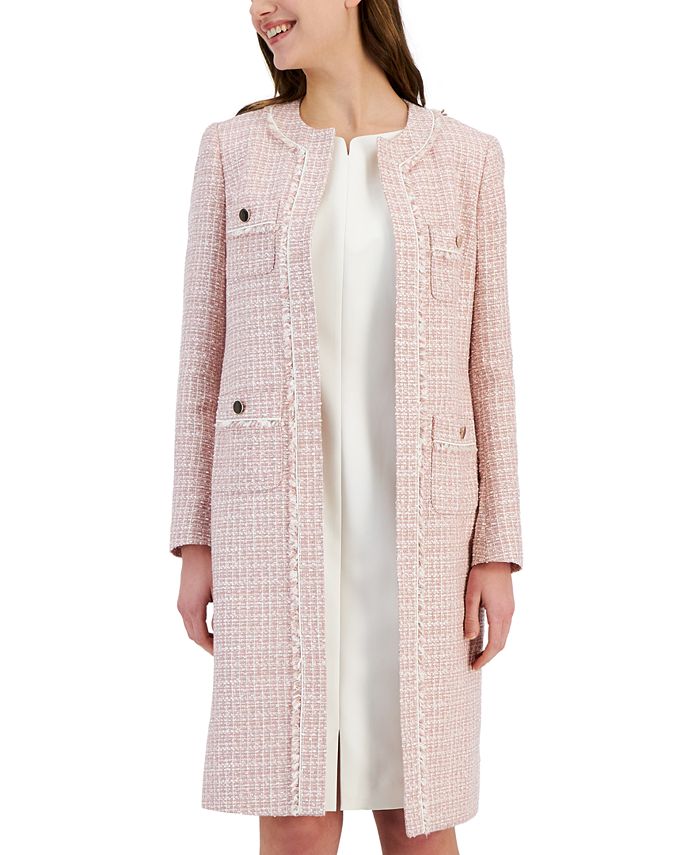 Anne Klein Women's Tweed Fringe-Trim Four-Pocket Topper - Macy's