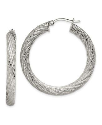 Chisel Stainless Steel Polished and Textured Hollow Hoop Earrings - Macy's