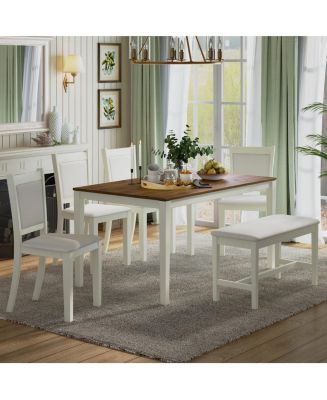 Simplie Fun Rustic Solid Wood Dining Table Set Kitchen Table Set with ...