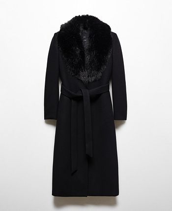 MANGO Women's Faux Fur Collar Detachable Wool Coat - Macy's